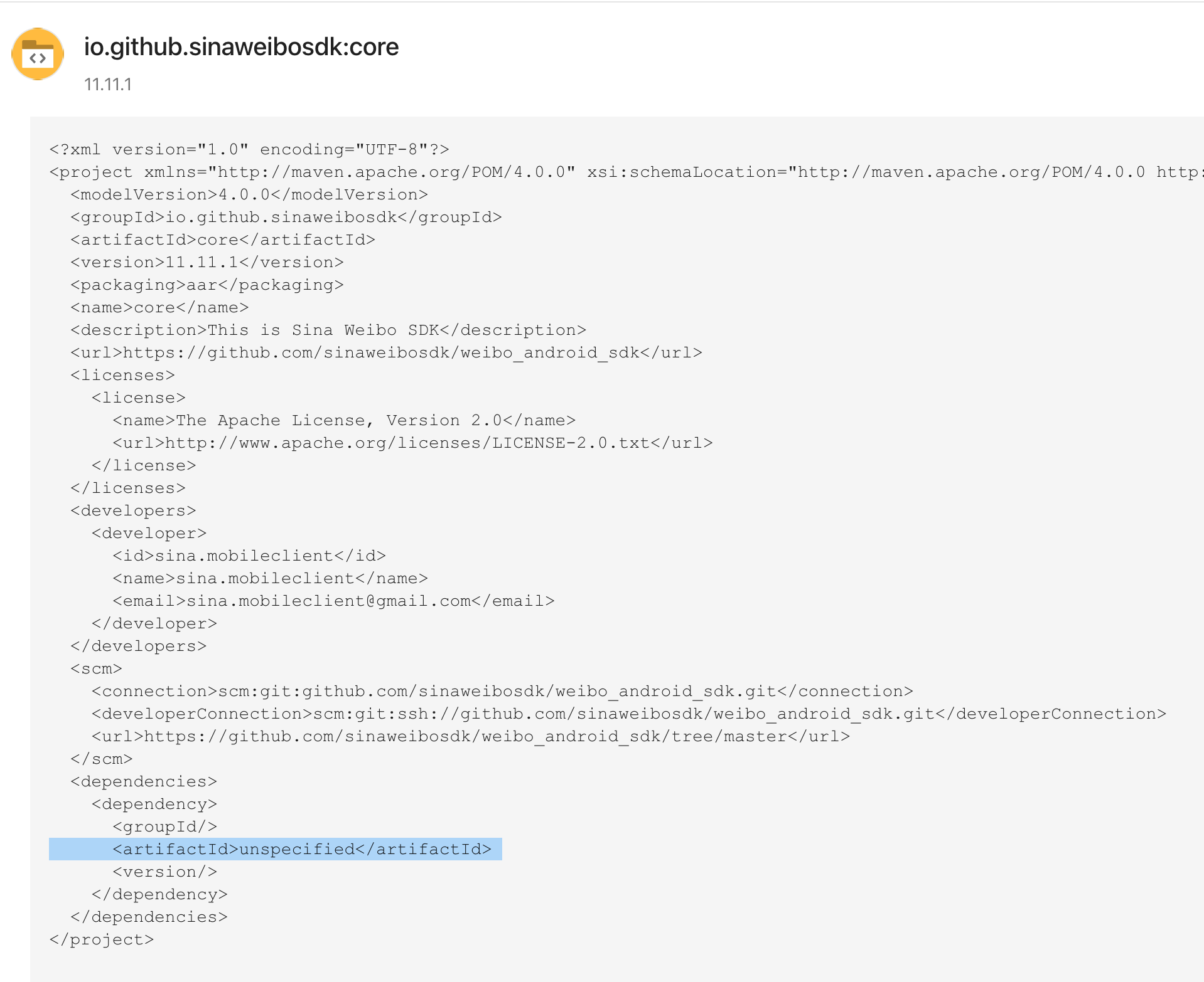 11.11.1 依赖拉取失败 · Issue #629 · sinaweibosdk/weibo_android_sdk · GitHub