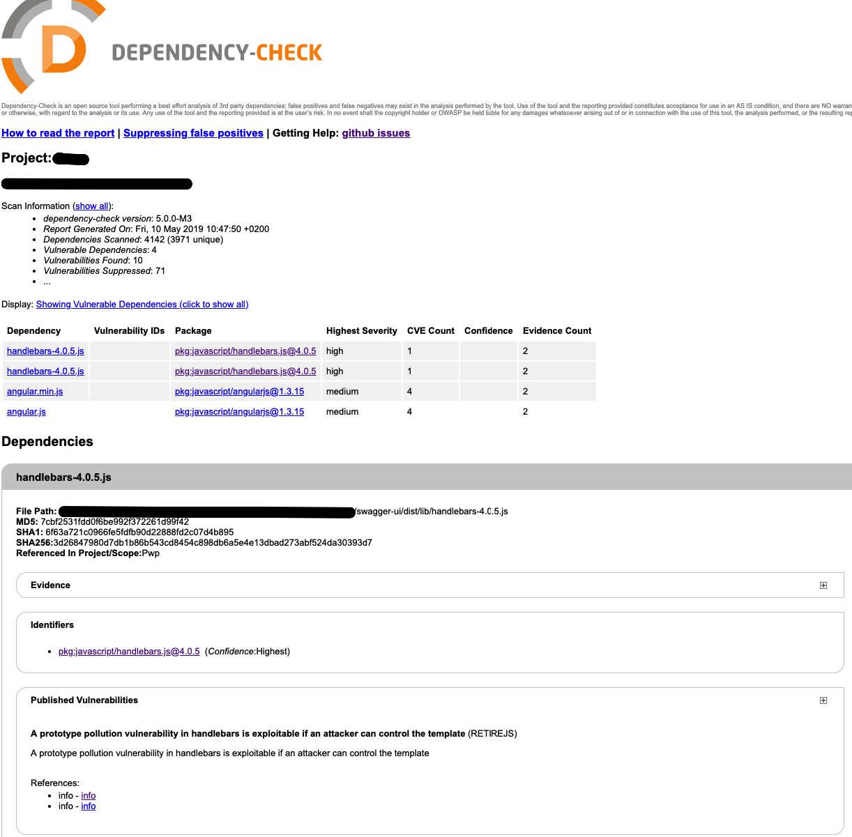 Possible to suppress javascript pkg findings? · Issue #1903 · jeremylong/DependencyCheck · GitHub