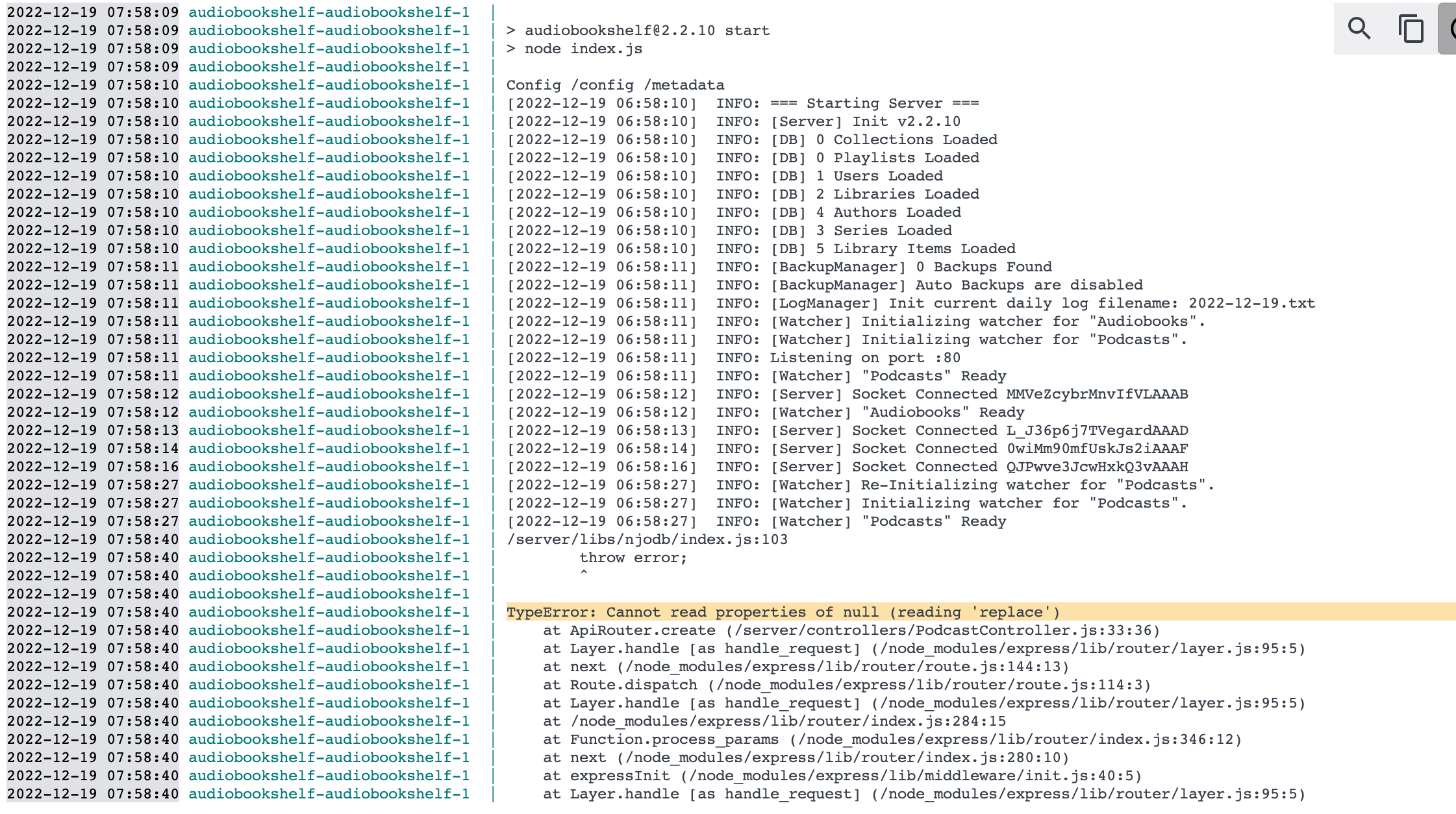 [Bug]: Crash on adding podcast · Issue #1290 · advplyr/audiobookshelf · GitHub