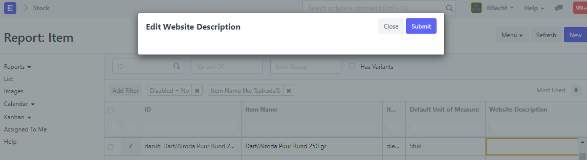 Bug In Editing Item Table Website Description Field · Issue 18892