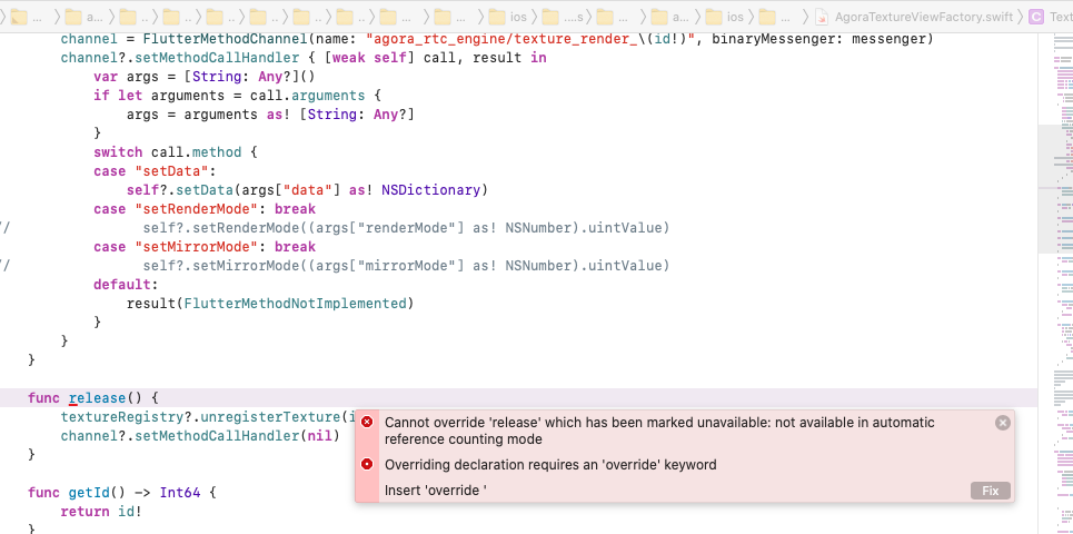 cannot override 'release' which has been marked unavailable: not available in automatic ...