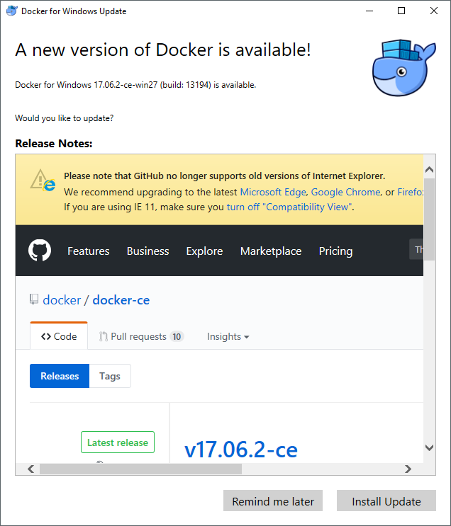 Internet Explorer is deprecated for GitHub so please don't embed it · Issue #1070 · docker/for ...