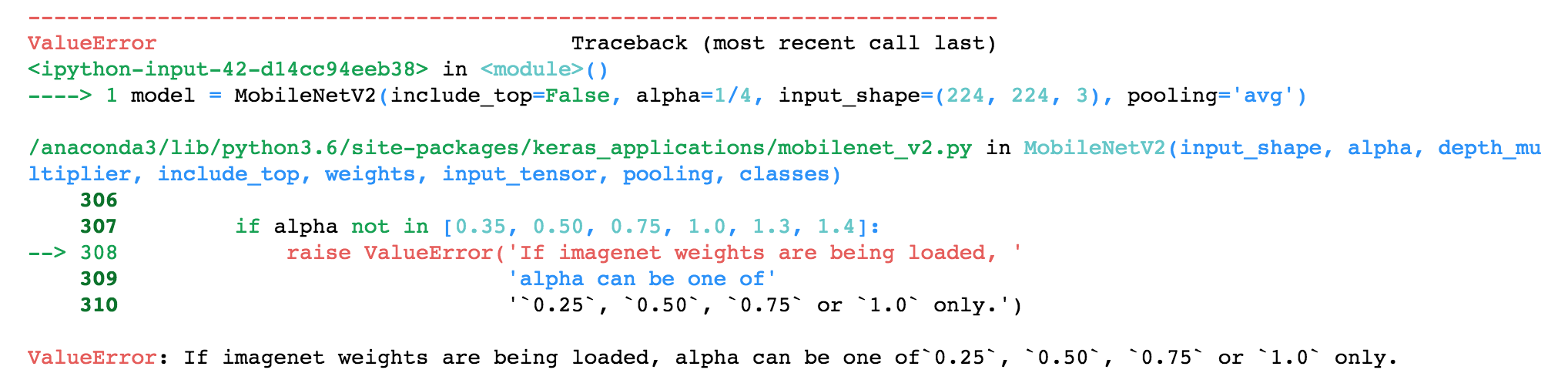 Inconsistent Error Message While Selecting Alpha For Mobilenetv2 · Issue 10751 · Keras Team