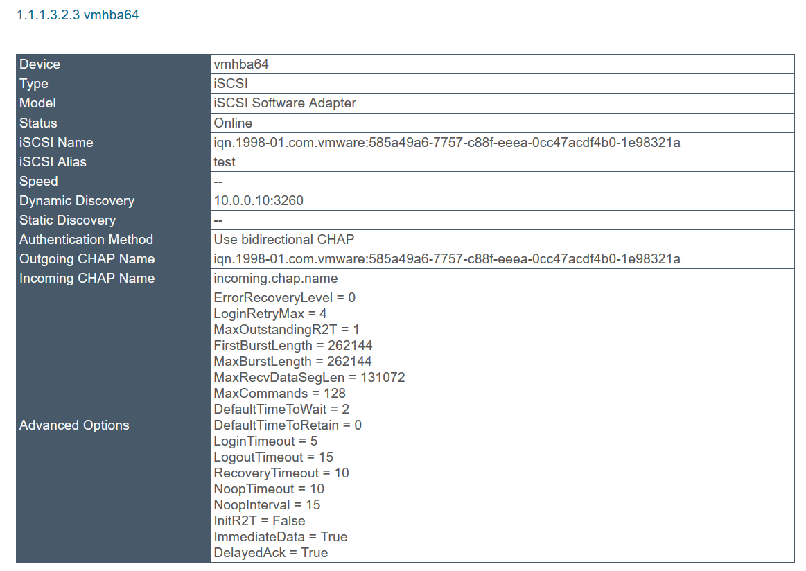 Additional iSCSI software storage adapter settings · Issue #32 · AsBuiltReport/AsBuiltReport ...