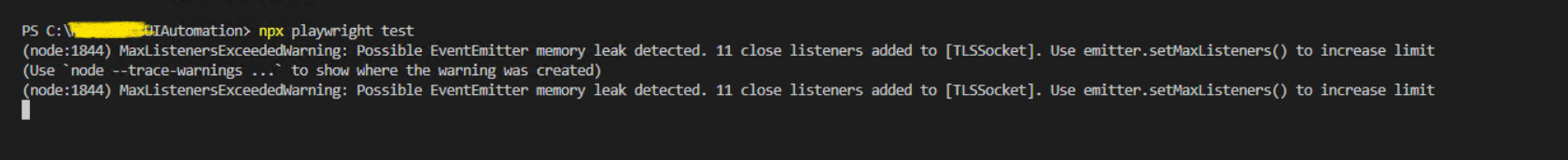MaxListenersExceededWarning: Possible EventEmitter memory leak detected. 11 error listeners ...