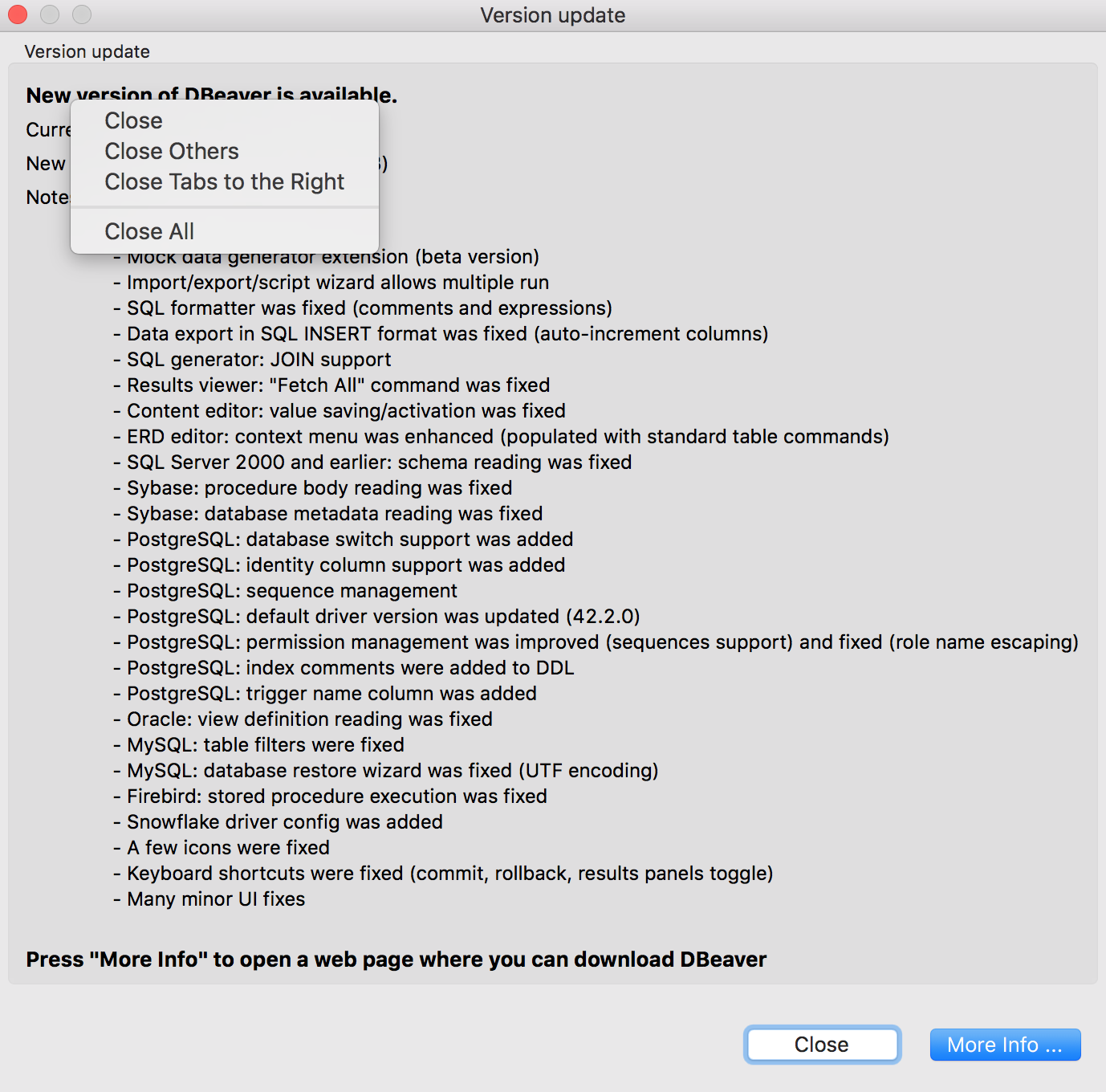 Context Menu Over Version Update Notification · Issue 2936 · Dbeaverdbeaver · Github