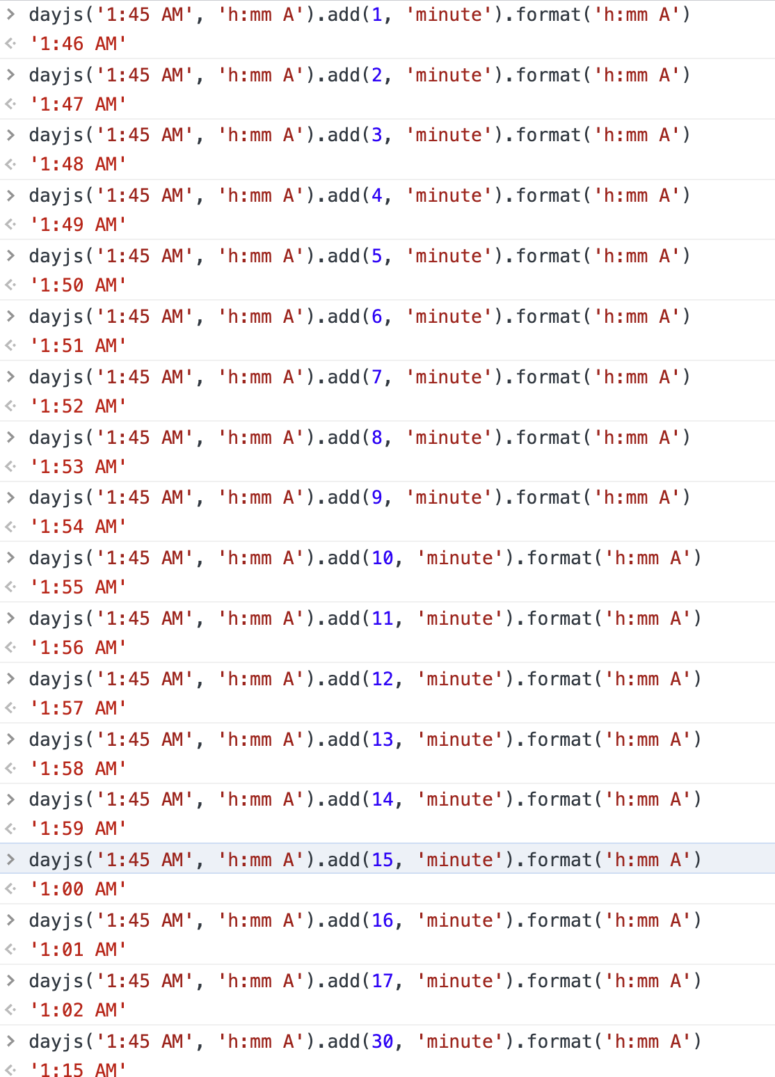 dayjs('1:45 AM', 'h:mm A').add(15, 'minute').format('h:mm A') · Issue #2115 · iamkun/dayjs · GitHub