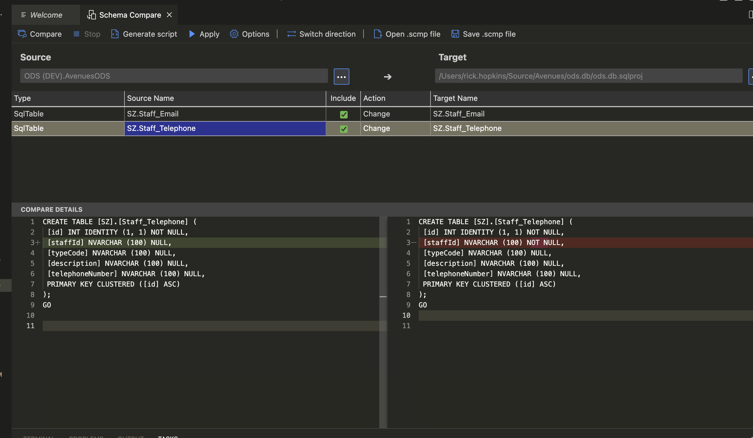 Schema Compare Apply fails with an error · Issue #24166 · microsoft/azuredatastudio · GitHub