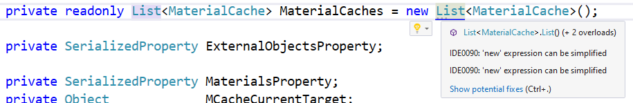 IDE0090: 'new' expression can be simplified · Issue #115 · microsoft/Microsoft.Unity.Analyzers ...