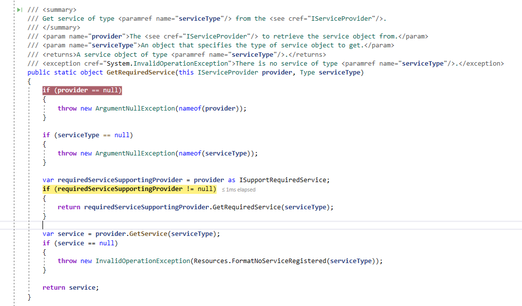 Does the asp.net core di guarantee that a null will never be injected ...