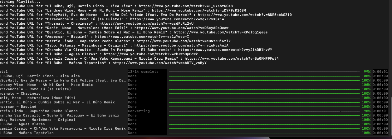 Always Stack At Converting One Song From A Playlist When Running Inside