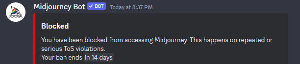 WARNING: Accessing Midjourney via third-party tools or scripting is strictly forbidden and is ...