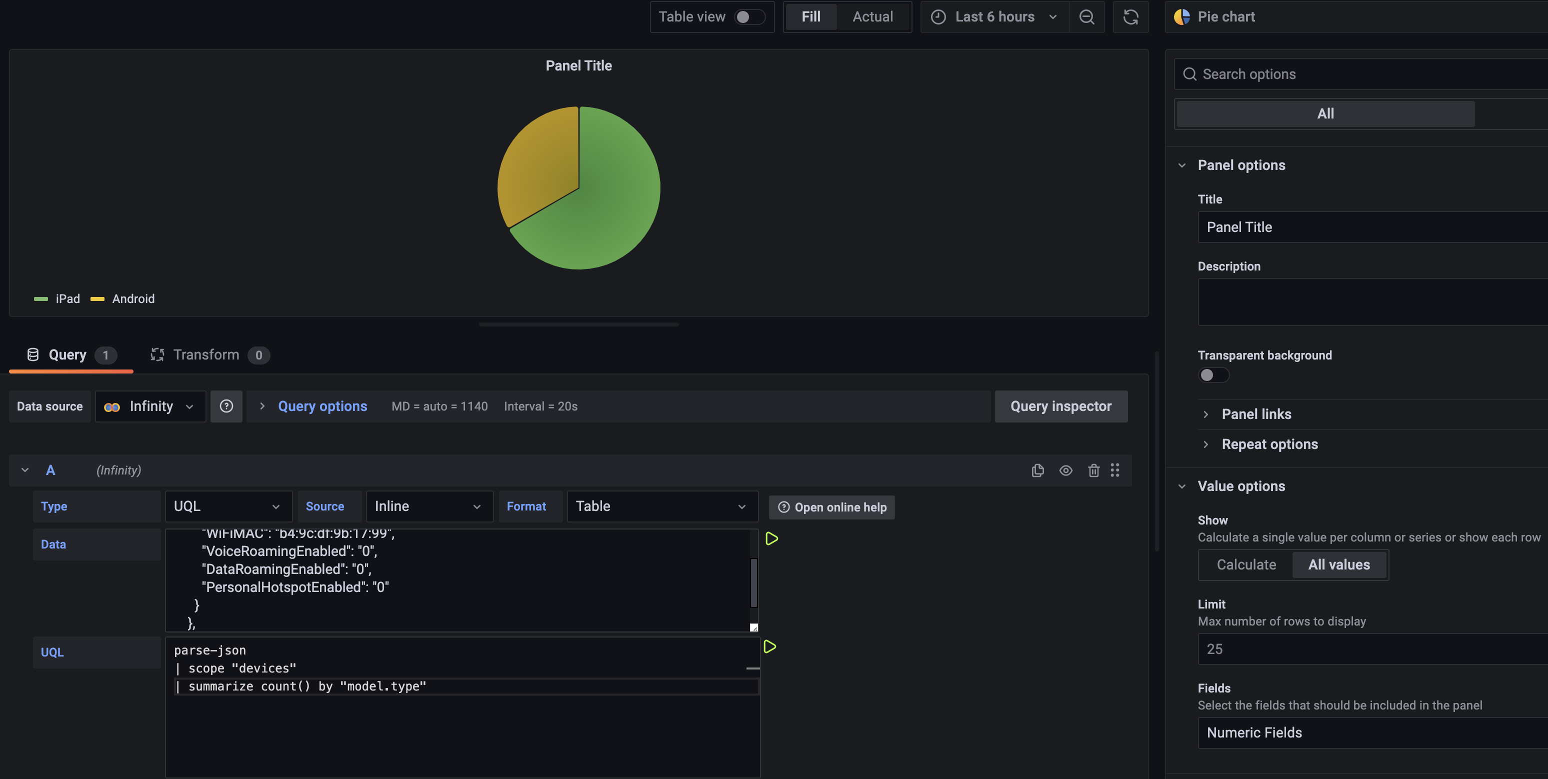 Finding the 100% for the graph and the data in JSON input · grafana ...