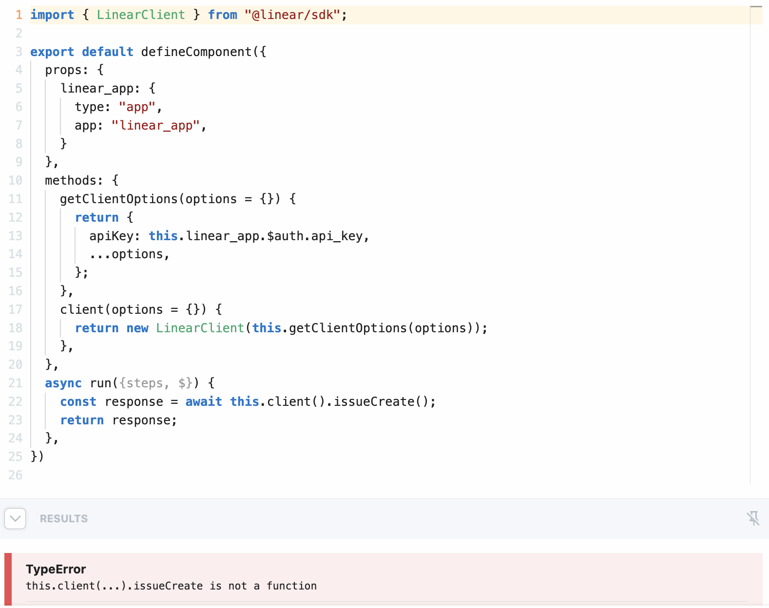[BUG] Linear (OAuth) and Linear (API) - Create Issue throw error "this.client(...).issueCreate ...