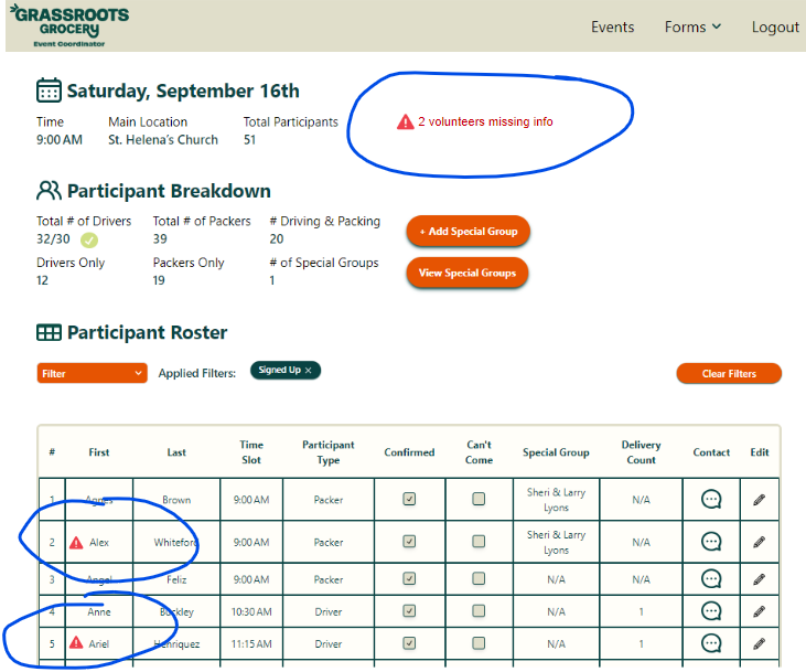 Warning if volunteer info is missing · Issue #141 · grassrootsgrocery/admin-portal · GitHub