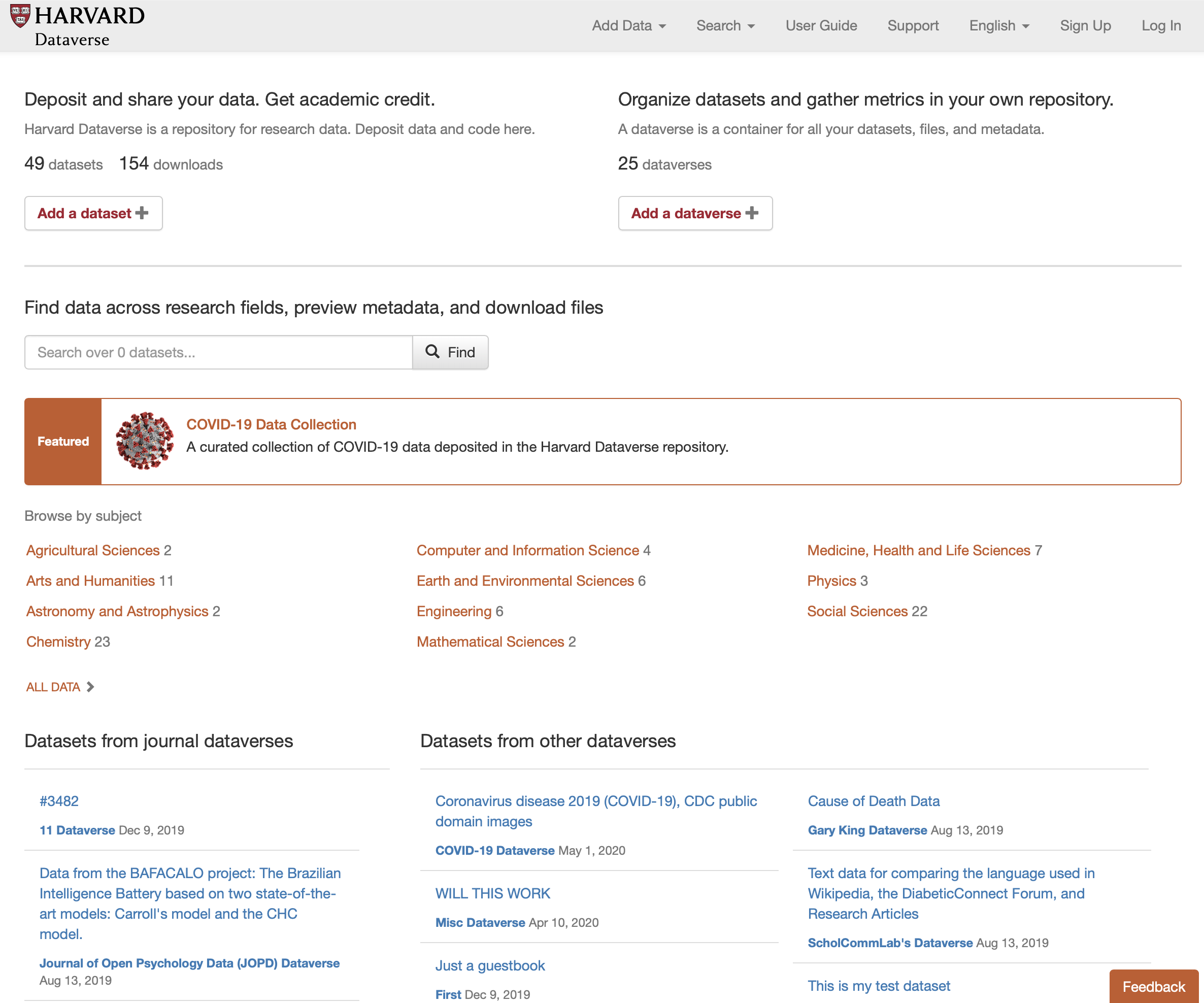 Display and link to a new featured Covid-19 dataverse on the Harvard ...