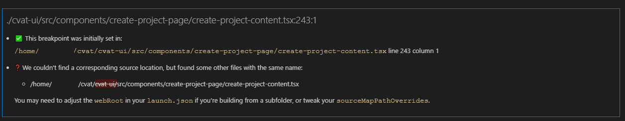 Debugging in Development environment doesn't bind breakpoint · Issue #5675 · cvat-ai/cvat · GitHub