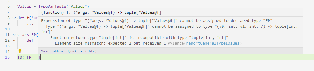 Unexpected Incompatibility When Using `typevartuple` · Issue 3591 · Microsoft Pyright · Github