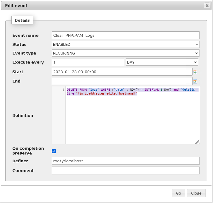 Database size is growing due to log entries · Issue #3545 · phpipam/phpipam · GitHub
