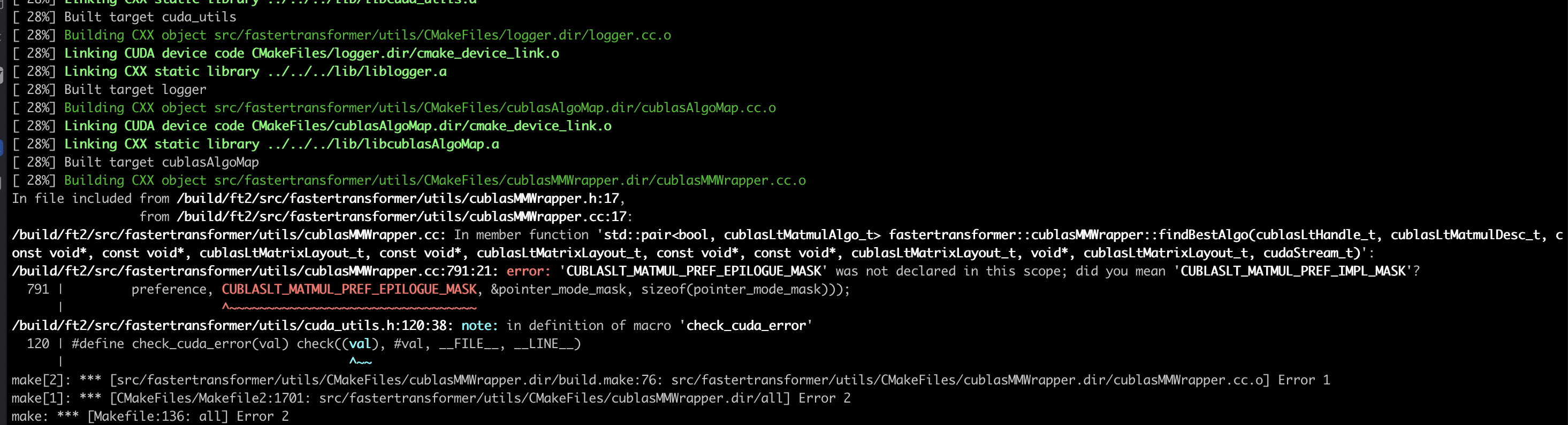 Build Issue With Cuda 12 Cublasmmwrapper Error · Issue 394 · Nvidiafastertransformer · Github 