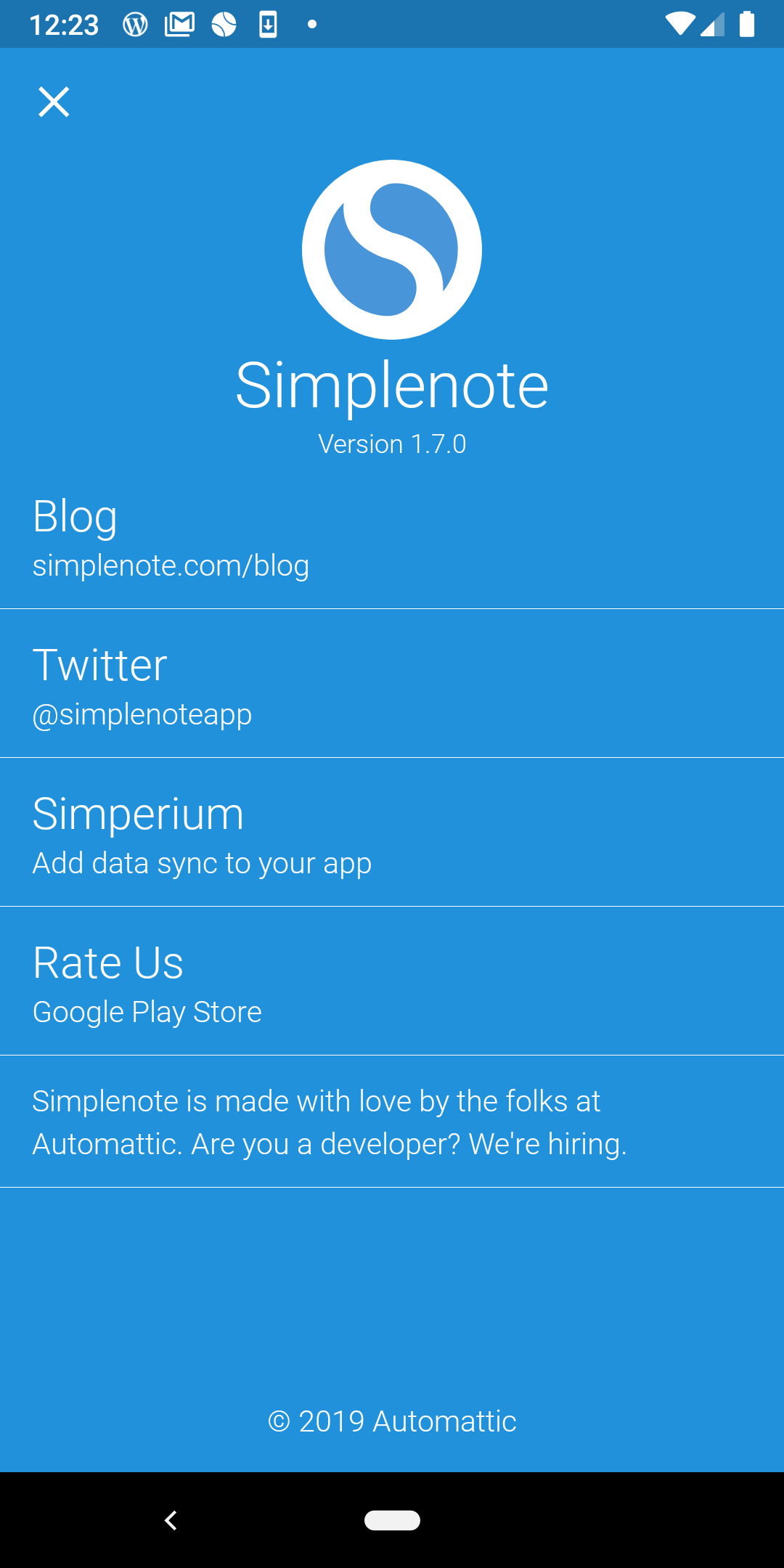 Remove the Simperium link from About · Issue #731 · Automattic/simplenote-android · GitHub