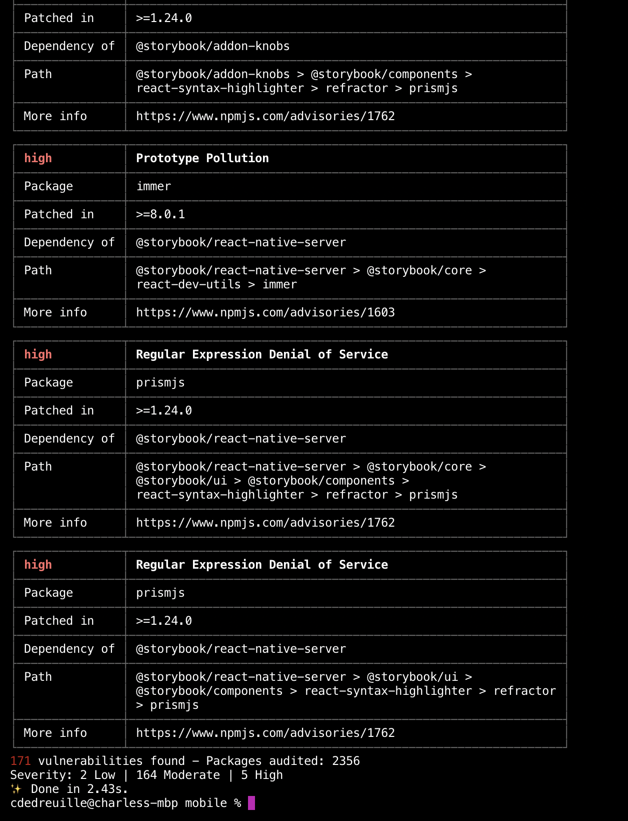 Vulnerabilities Found In Dependencies · Issue 227 · Storybookjs React Native · Github