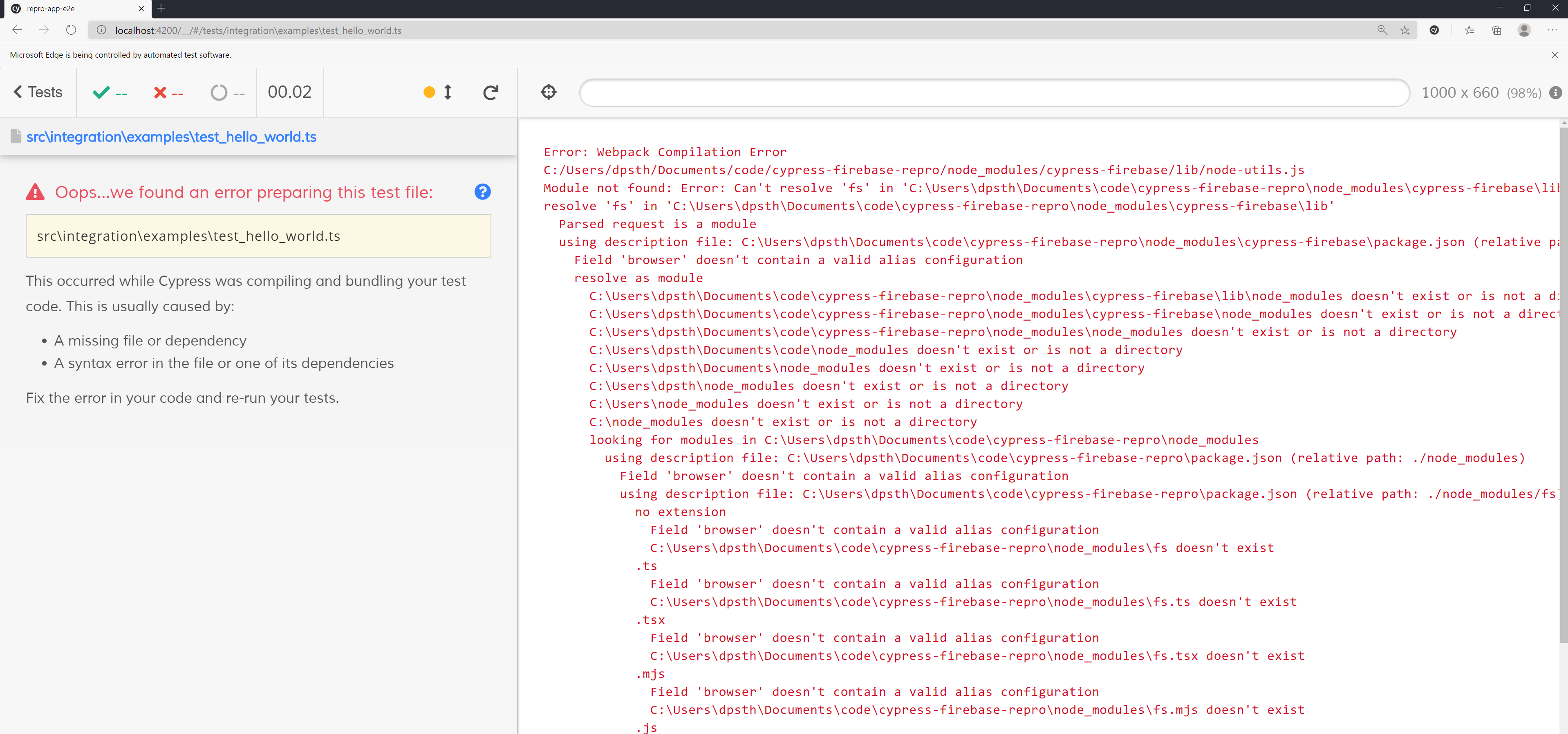 Can't resolve 'fs' on Angular Nx projects · Issue #214 · prescottprue/cypress-firebase · GitHub