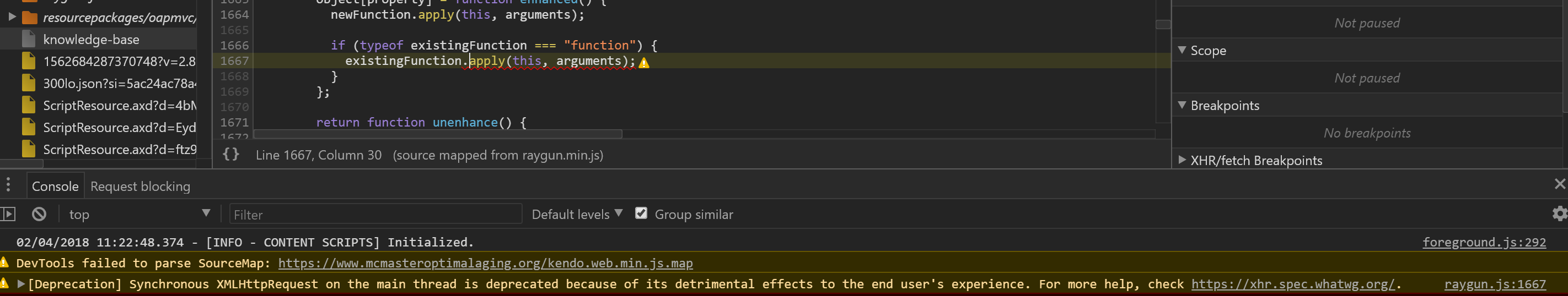 Invoking 'send()' on a sync XHR is deprecated · Issue #193 · MindscapeHQ/raygun4js · GitHub