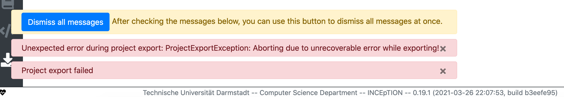 Exporting broken document not handled well · Issue #2130 · inception-project/inception · GitHub