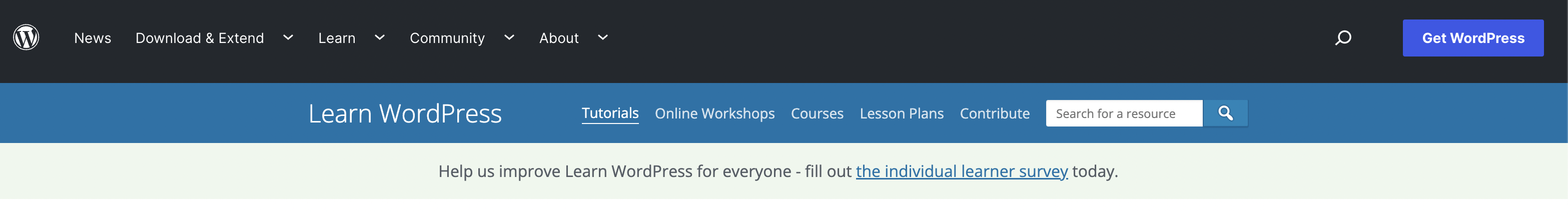 Add persistent banner linking to individual learner survey · Issue #1153 · WordPress/Learn · GitHub