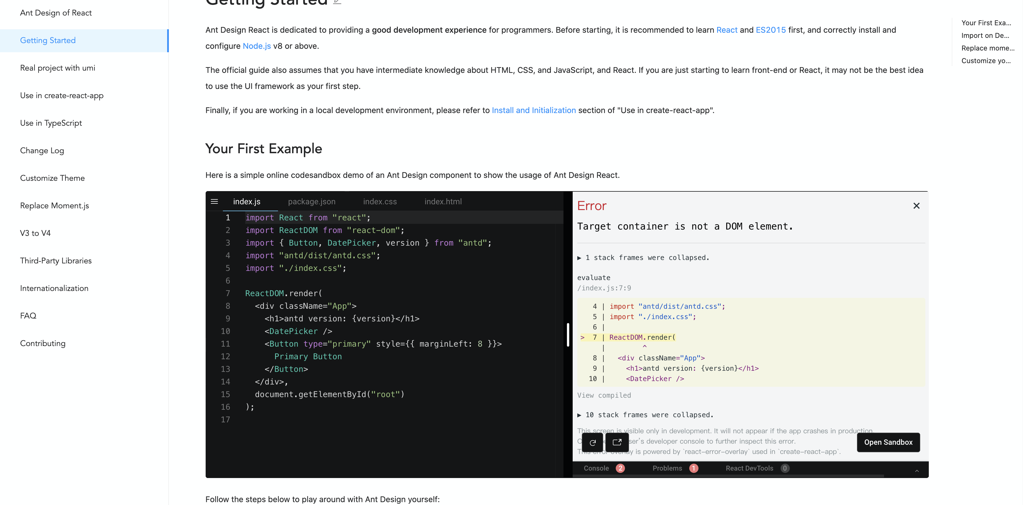Failed To Open The Example Of The Official Website In Codesandbox · Issue 26283 · Ant Design
