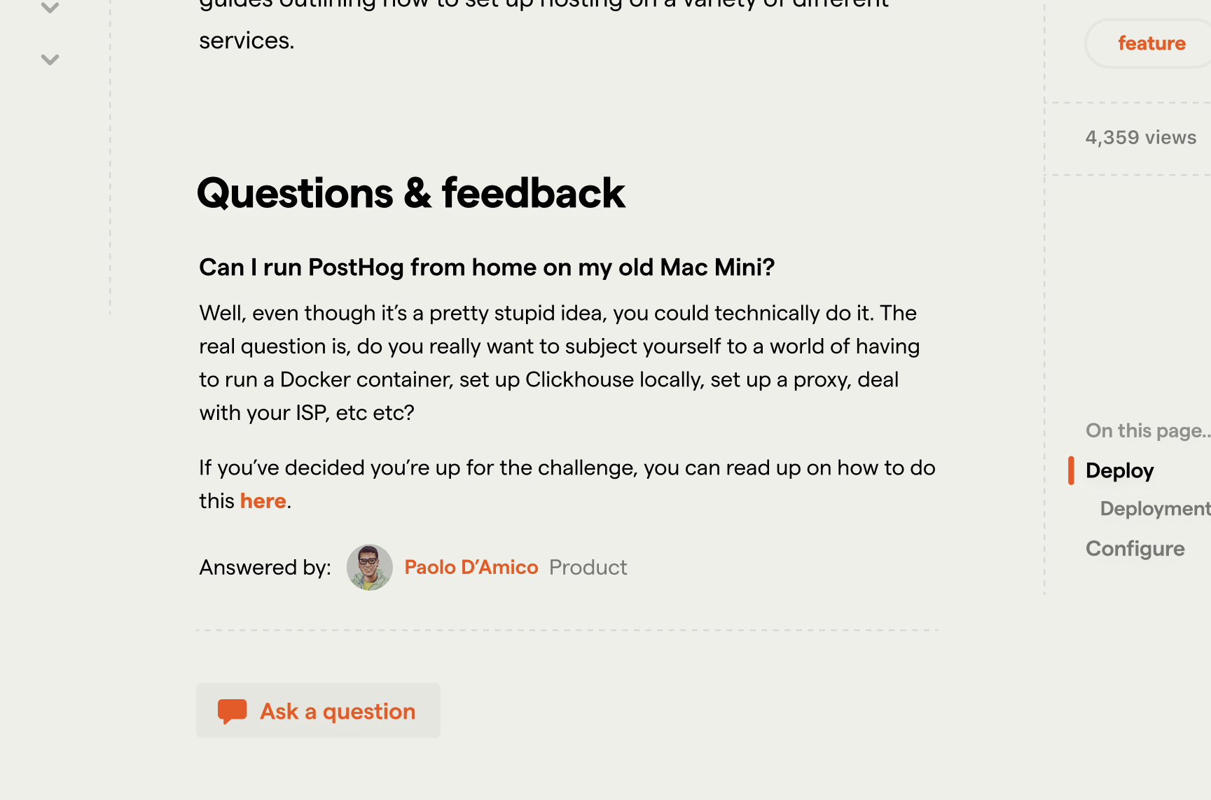 Allow visitors to ask questions in Docs · Issue #2568 · PostHog/posthog.com · GitHub