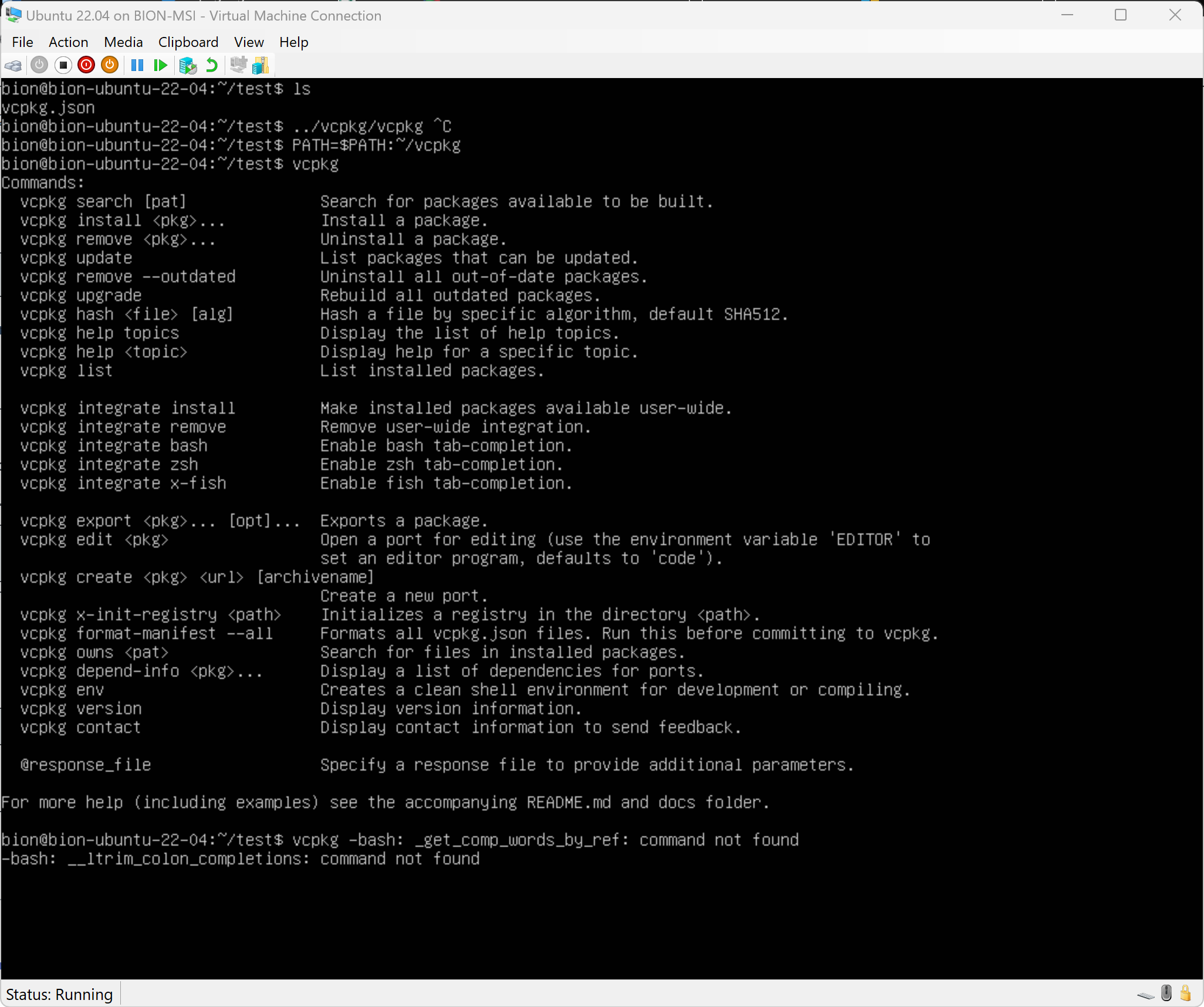 vcpkg bash completion mess up when in manifest mode · Issue #12692 · microsoft/vcpkg · GitHub