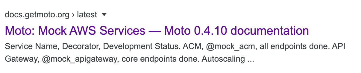 docs.getmoto.org title has a very old version number · Issue #2735 · getmoto/moto · GitHub