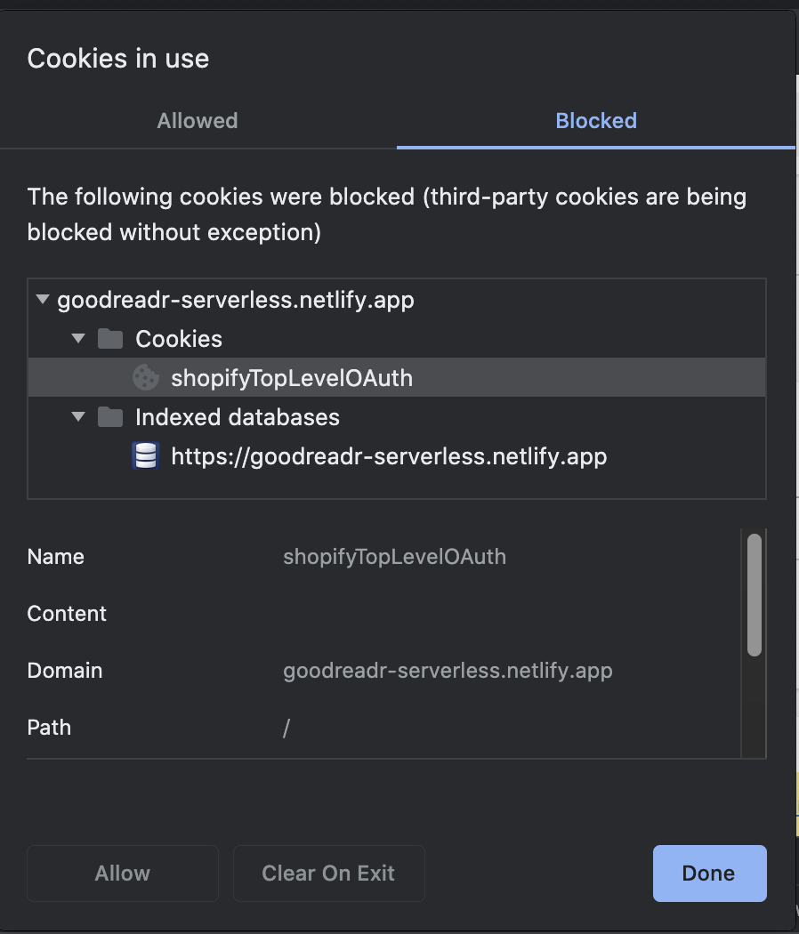 Shopify App Review reports of a 3rd-party cookie. I traced it and it came from koa-shopify-auth ...