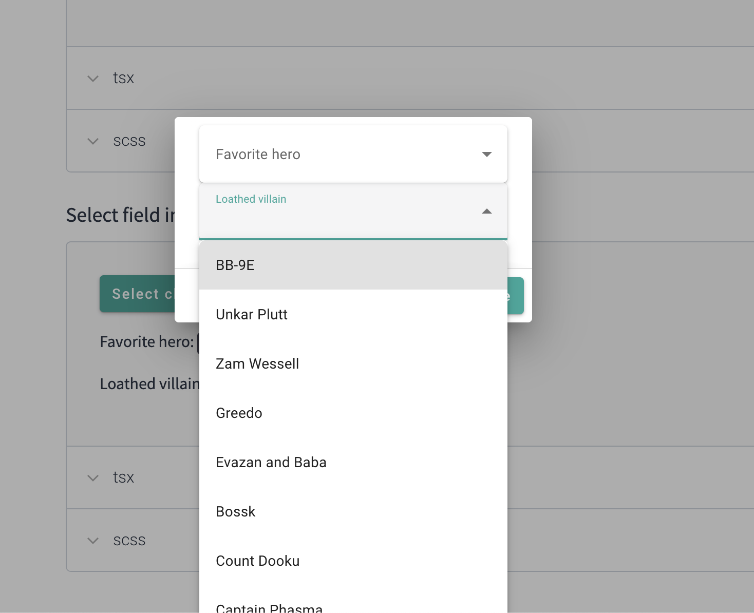 Select menu appears underneath dialog (seems to only be an issue in the docs) · Issue #979 ...