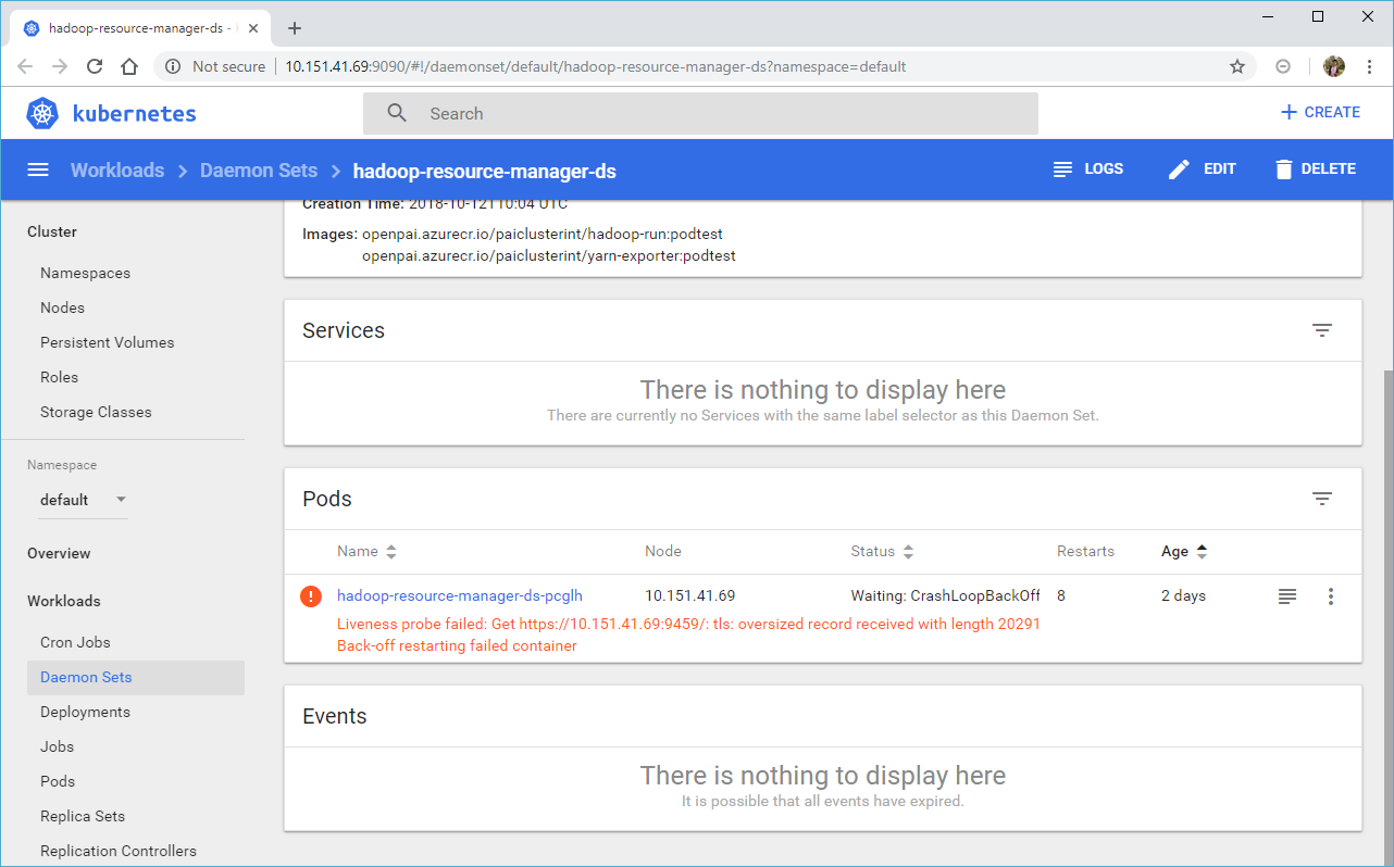 hadoop-resource-manager 'Liveness probe failed' · Issue #1485 · microsoft/pai · GitHub