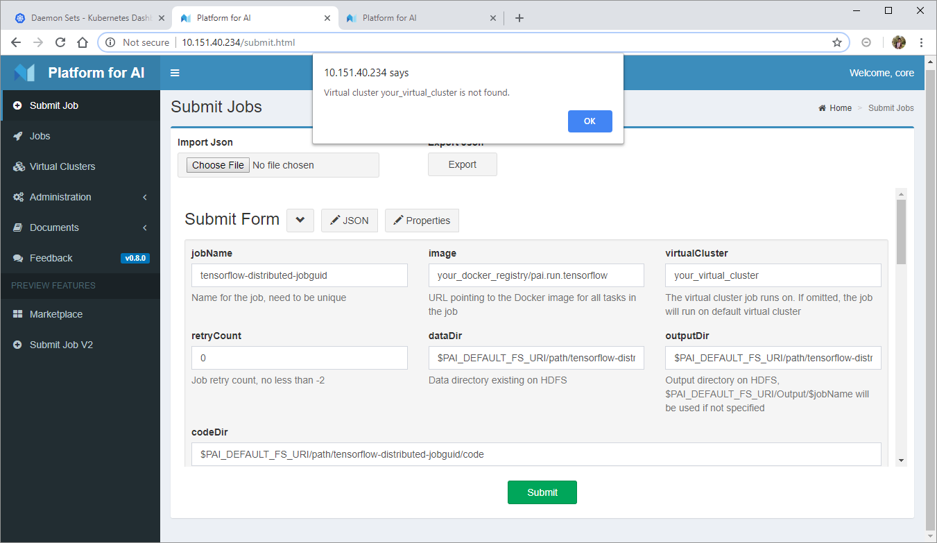 Virtual cluster your_virtual_cluster is not found. · Issue #1640 · microsoft/pai · GitHub