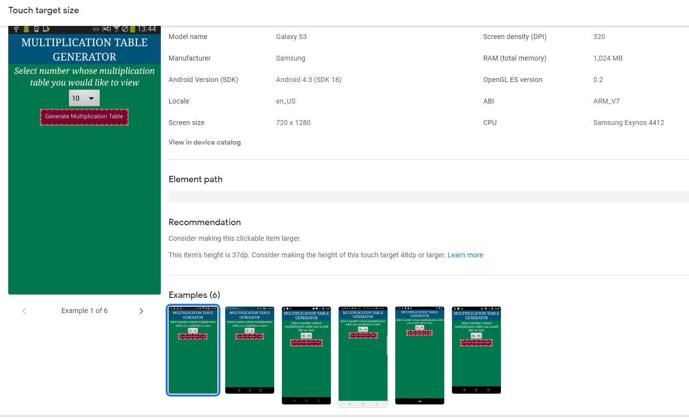 Accessibility Warning on touch target : Generate Button · Issue #2 · saurabhdas2/Multiplication ...