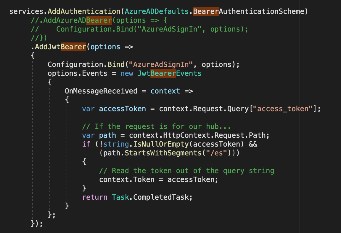 How to Authenticate to SignalR with Azure AD on a Web API · Issue #24135 · dotnet/aspnetcore ...