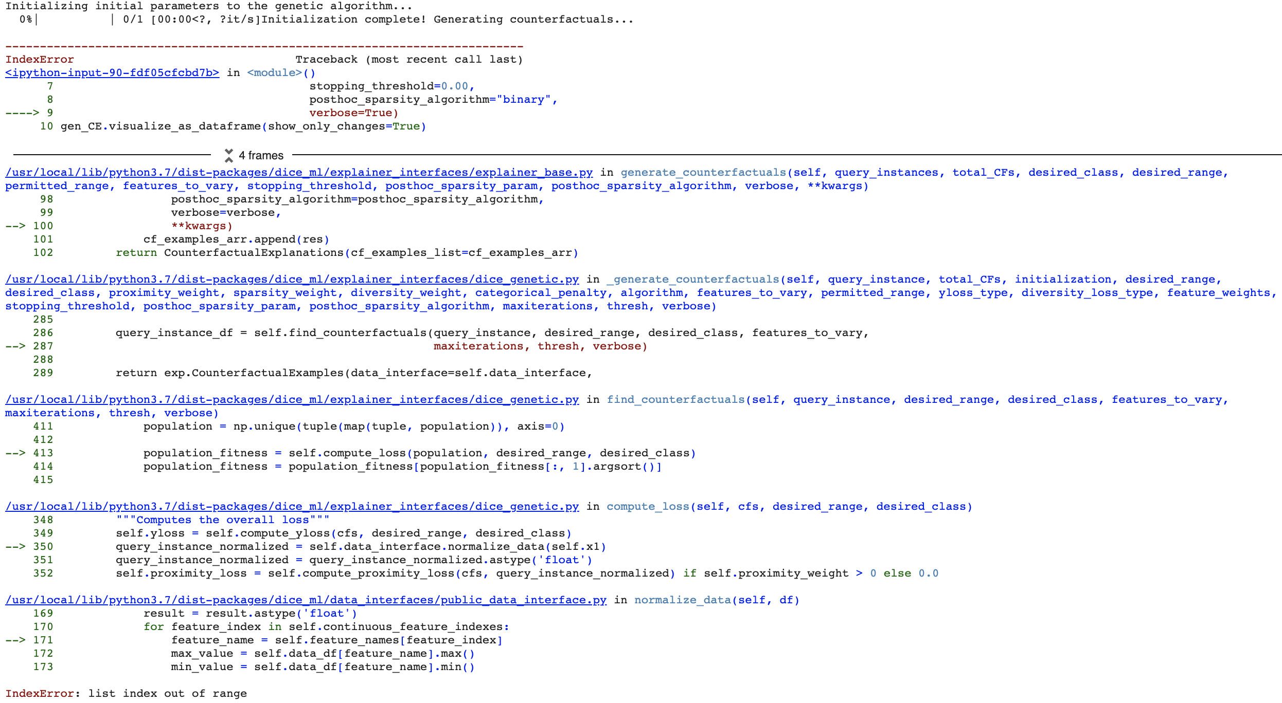 IndexError with no categorical features (again?) · Issue #168 · interpretml/DiCE · GitHub