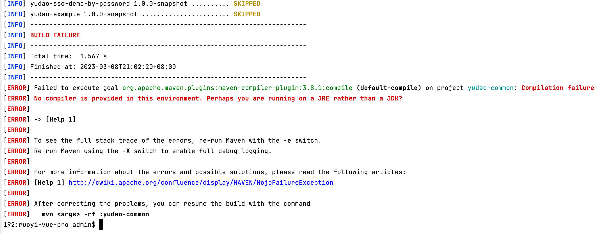 项目首次编译失败 · Issue #223 · YunaiV/ruoyi-vue-pro · GitHub