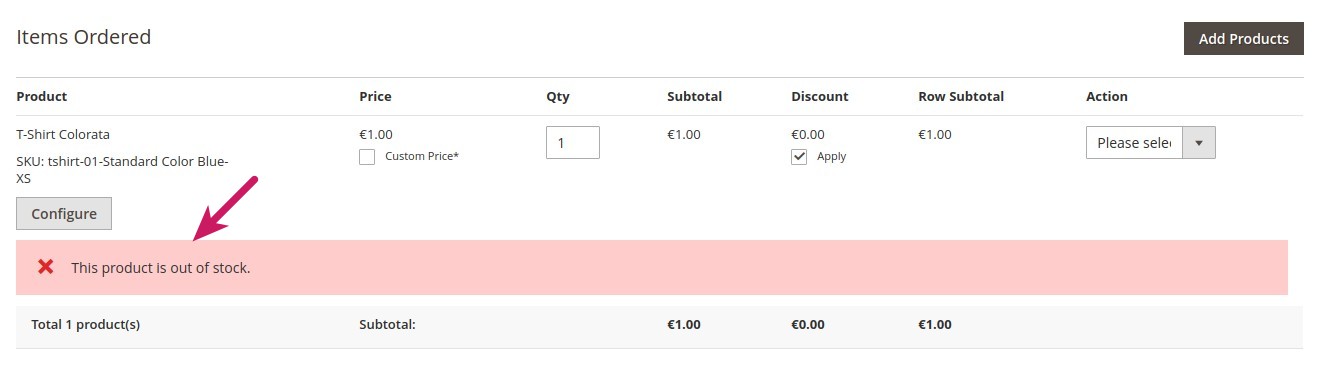 Reorder feature in the administration page thrown an error when a product is out of stock ...