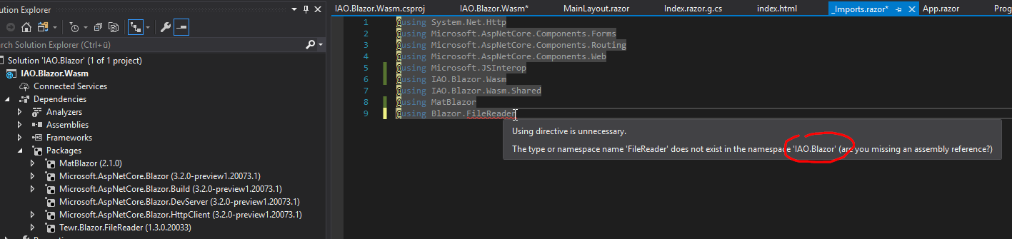 not able to add a using directive for Blazor.FileReader · Issue #107 · Tewr/BlazorFileReader ...