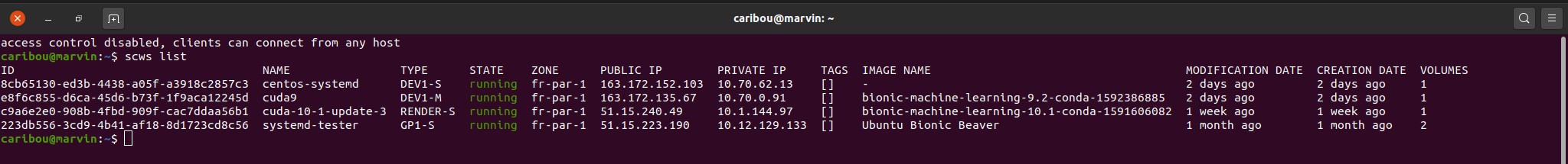 scw instance server list does not display all fields · Issue #1113 · scaleway/scaleway-cli · GitHub
