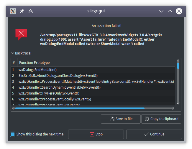 About dialog: assert "Assert failure" failed in EndModal(): either wxDialog:EndModal called ...