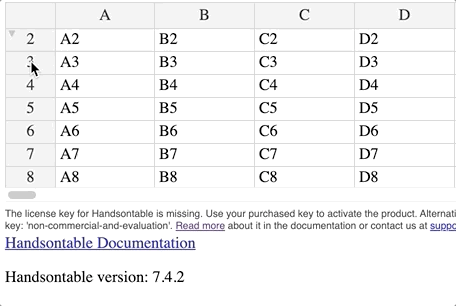After moving a row from the bottom to the top, the row indices change if the first row is hidden ...