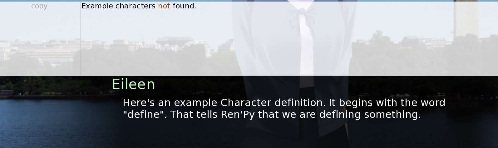 Some tutorial sample codes aren't shown correctly · Issue #3780 · renpy/renpy · GitHub