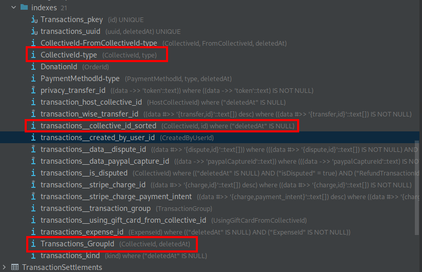 Review Transactions Table Indexes · Issue 6195 · Opencollectiveopencollective · Github