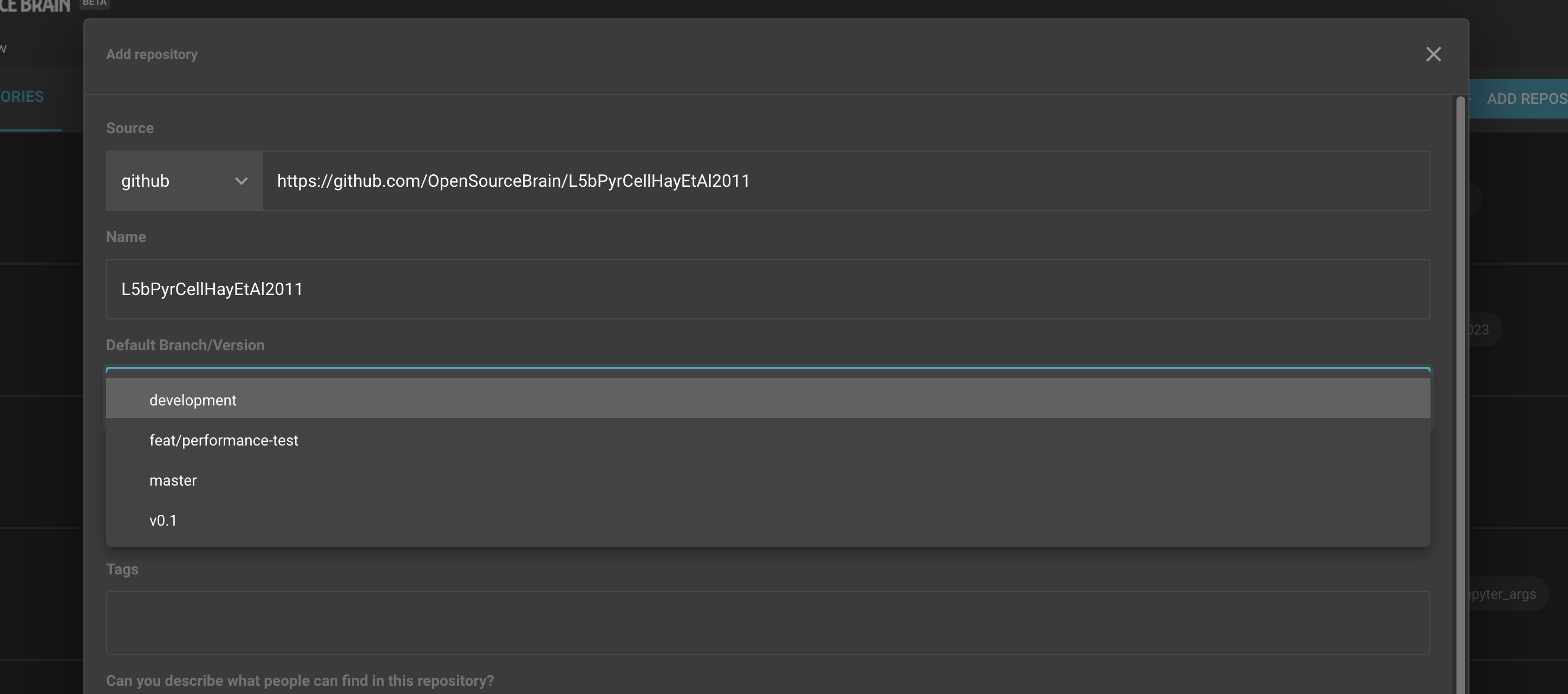 Fix selection of github branch when creating repository · Issue #612 · OpenSourceBrain/OSBv2 ...